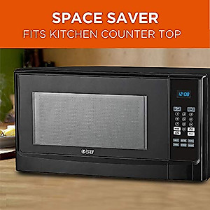 Commercial CHEF CHM14110B6CCountertop Microwave Oven - 1100 Watts, Small Compact Size, 10 Power Levels, 6 Easy One Touch Presets with Popcorn Button, Removable Turntable, Child Lock - Black
