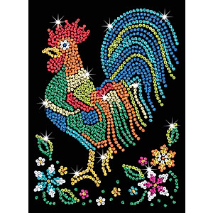Sequin Art Red Rooster Cockerel, Sparkling Arts and Crafts Kit; Creative Crafts for Adults and Kids