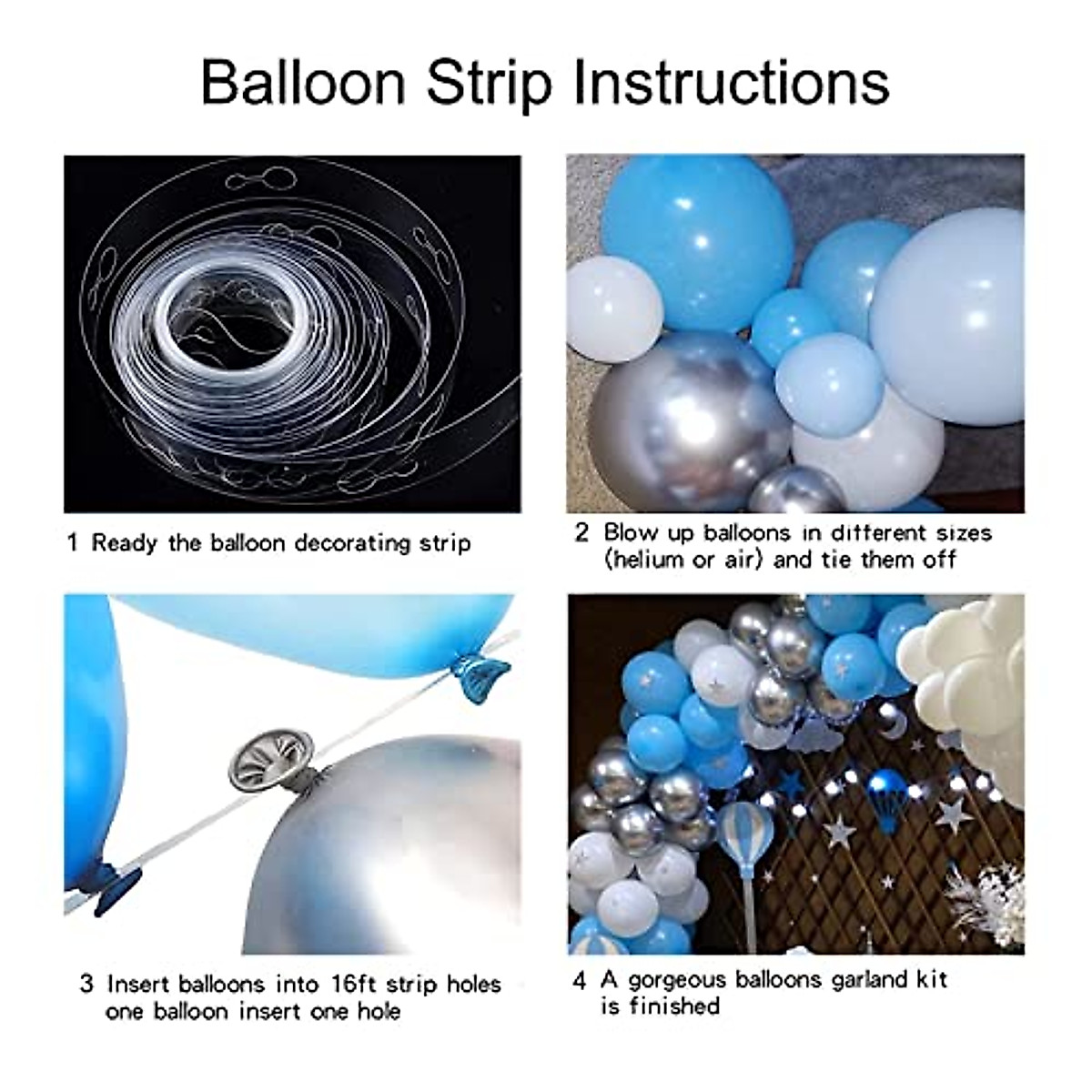 Blue Balloons Arch Garland Kit, 129Pcs Blue White Silver Confetti Balloons For Birthday Baby Shower Engagement Wedding Anniversary Party Decorations