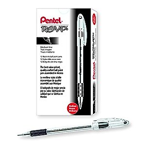 Pentel RSVP Ballpoint Pen, 1.0 mm, Black Ink, 12 Pack (BK91-A)