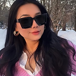 Retro Rectangular Sunglasses Men Women Square Thick Vintage Punk Rock Hip Hop Glasses