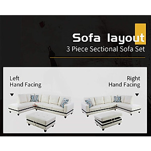 Ainehome Furniture Sectional Sofa Set, Living Room Sofa Set, Leather Sectional Sofa, Black & Ivory White Sofa Set (Right Hand Facing,#3)