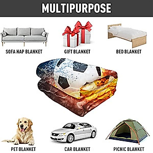 HommomH 60" x 80" Blanket Comfort Cozy Soft Warm Throw One Sides Soccer Flame Fire