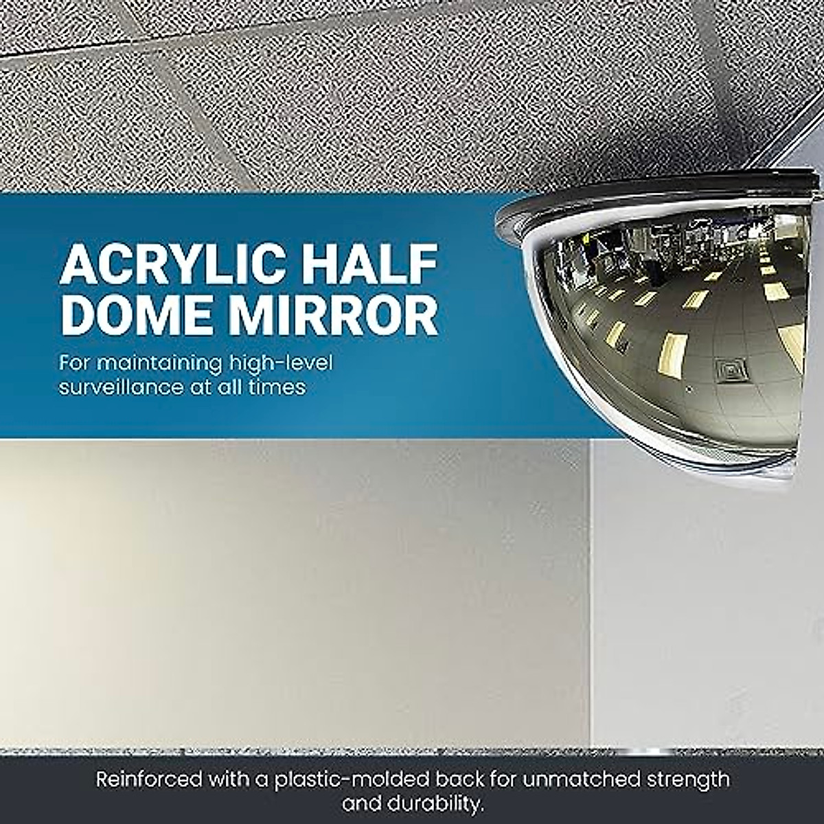 18” Acrylic Bubble Half Dome Mirror with Black Rim, Round Indoor Security Mirror for Driveway Safety Spots, Outdoor Warehouse Side View, Circular Wall Mirror for Office Use - Vision Metalizers (DPB1812)