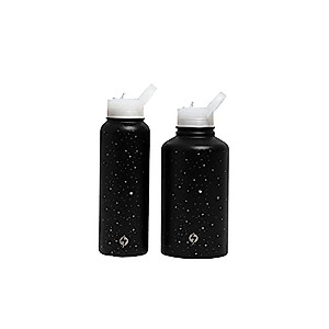 POPFLEX by Blogilates Starry Night Water Bottle - 64 Oz. Insulated Water Bottle for Ice Cold Liquids - Cute Sweat Proof Stainless Steel Water Bottle - Easy Crystal Clear Flip Top Straw, Leak Proof Lid