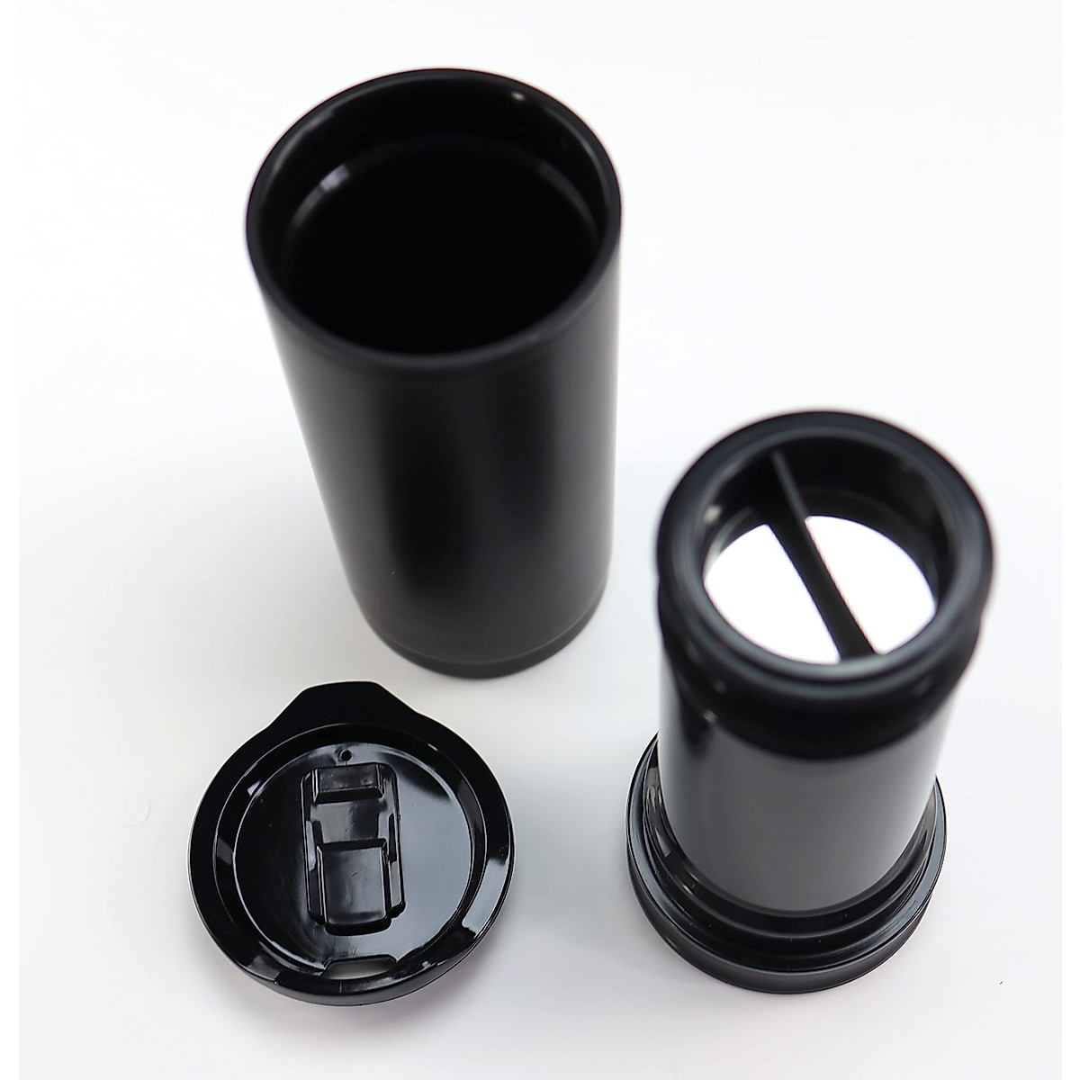 Iconikal Insulated Coffee Tumbler with Built-In French Press - 16 oz Black On-the-Go Coffee Maker - Brewer and Insulated Travel Mug with Closable Sip Lid