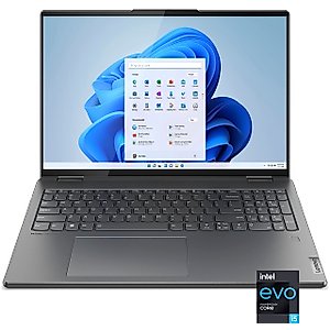 Lenovo Yoga 7i 16 inch 2.5K Touchscreen (2560 x 1600) 2-in-1 Convertible Laptop Computer, Intel Evo Platform, Core i5-1240P, 8GB Memory, 256GB SSD, Backlit Keyboard, Storm Grey (Renewed)