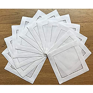White Linen Cocktail Napkin 6"x6" Set of 50 Linen Cloth Napkin Coasters-Ladder Hemstitch 100% Linen Beverage Party Napkin Coaster Super Value Bulk 50 Pack