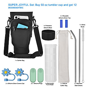 50 oz Stainless Steel Tumbler with Handle & Fruit Infuser & Carrier Bag,Insulated Tumbler with Lid & Straw,Travel Mug Cup Holder Friendly,Large Tumbler for Water, Iced Tea or Fruit,Gift for Men Women