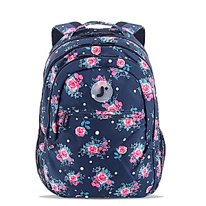 J World New York Cornelia Laptop Backpack School Bookbag, Navy Rose, 18 X 12.5 X 8 (H X W X D)