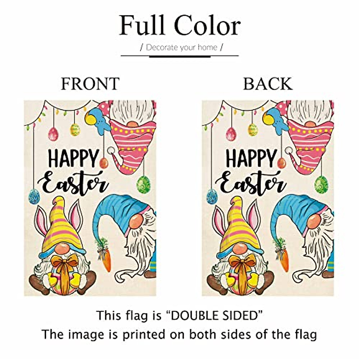ORTIGIA Easter Gnome Garden Flag Happy Holidays 12x18Inch Burlap Double Sided Colorful Easter Eggs Flag Spring Summer Farmhouse Seasonal Outdoor Flag