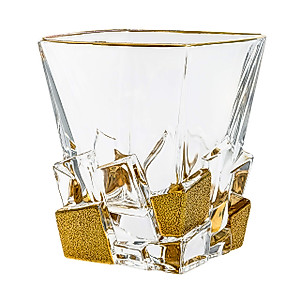 Barski - European Quality Glass - Crystal - Set of 6 - Square Shaped - Double Old Fashioned Tumblers - DOF - Tumbler is 11.7 oz. - with Matte Gold Ice Cubes Design - Glasses are Made in Europe