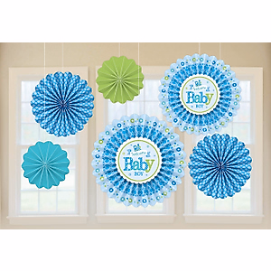 Amscan Charming Welcome Little One Boy Paper Fan Baby Shower Party Decorations, 8 x 12 x 16, Blue/White/Green