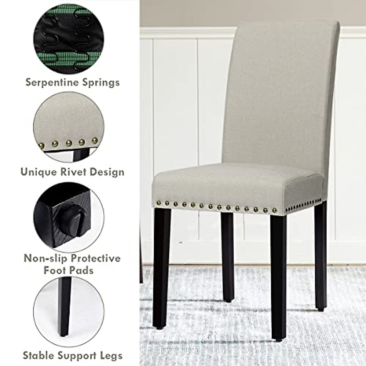 Giantex Set of 4 Upholstered Dining Chairs, with Wood Legs, Padded Seat, Fabric Parsons Chair for Dining Room. Kitchen, Beige