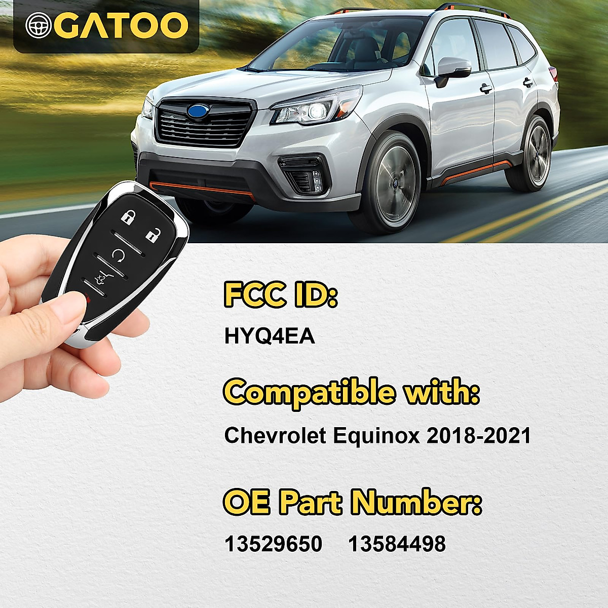 Key Fob Replacement Proximity Fit for Chevy Equinox LT LS L Premier Plus Sport Utility 2018 2019 2020 2021 Smart Keyless Entry Remote Control Start HYQ4EA 13529650 13584498