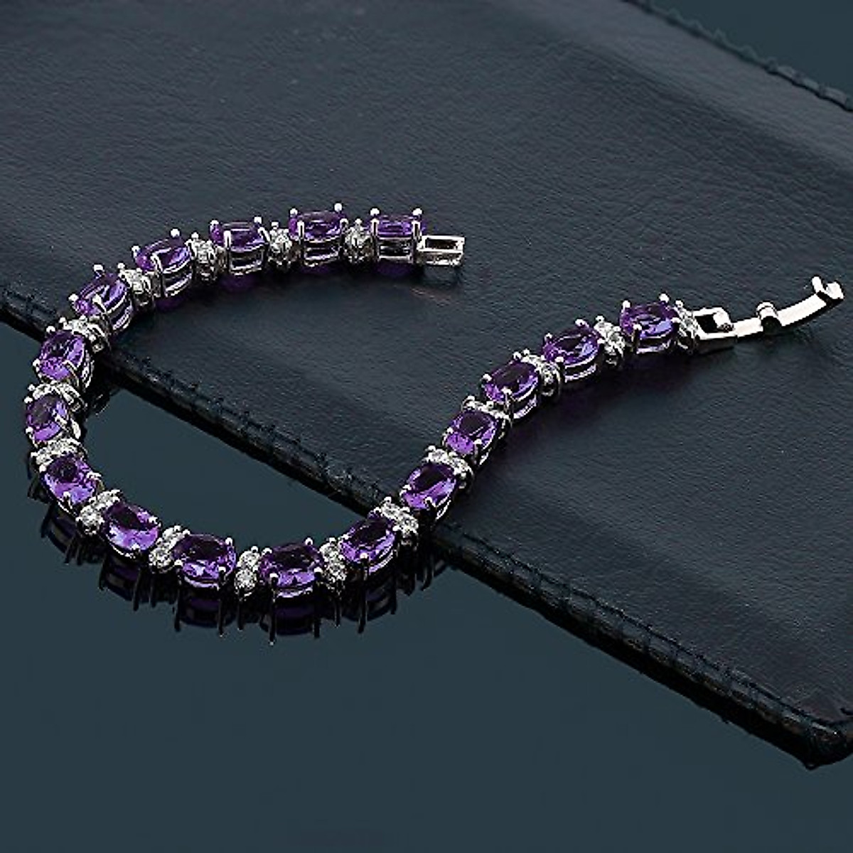 Gem Stone King 7 Inch Purple and White CZ Bracelet Set With Matching 2 Inch Pear shape Dangle Earrings
