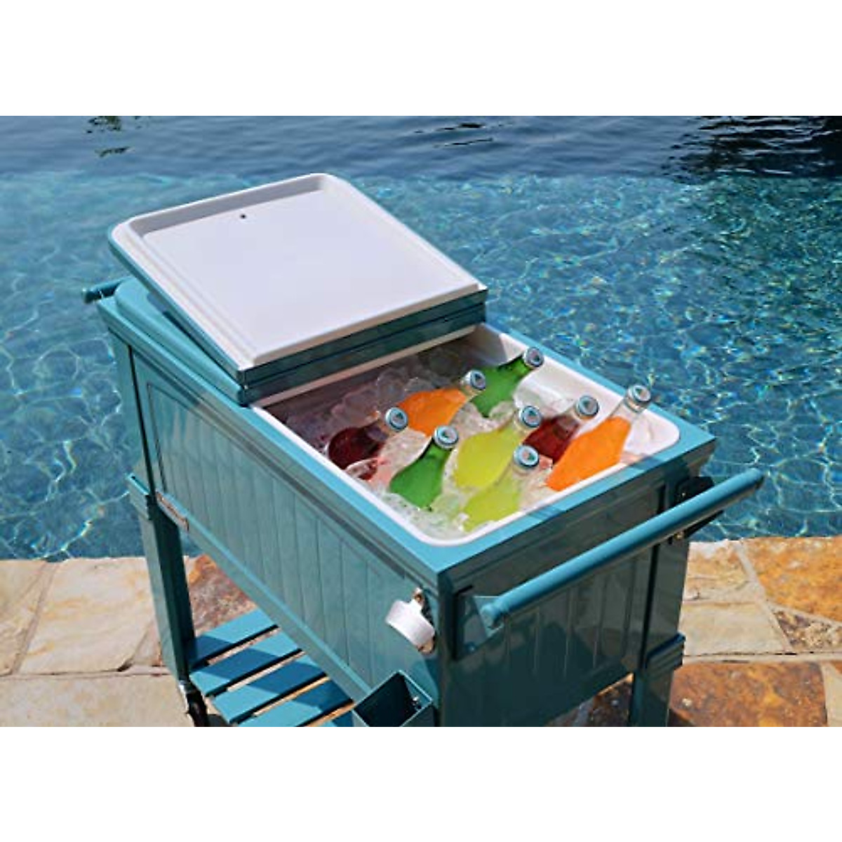 Permasteel PS-203F1-TEAL-AM 80 Quart Portable Rolling Patio Cooler, Teal