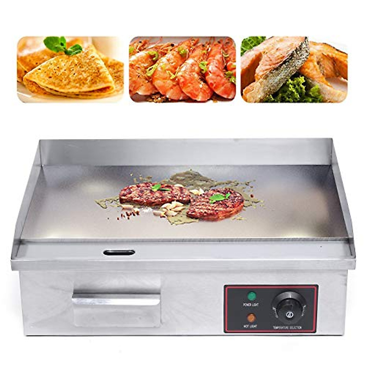 Electric Griddle, 110V Commercial Restaurant Countertop Grill Stainless Steel Flat Top Griddle Nonstick Teppanyaki Machine with Adjustable Temperature Control 50-300℃ for Home Restaurant Kitchen