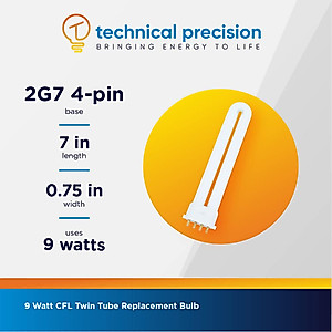 Technical Precision 9W Lightbulb Twin Tube Replacement CFL for Coleman 2000000873 Light Bulb Coleman Lantern Bulb Replacement - 2G7 Base 4 Pin Light Bulb - 6500K Daylight - 8000 Hours - 1 Pack