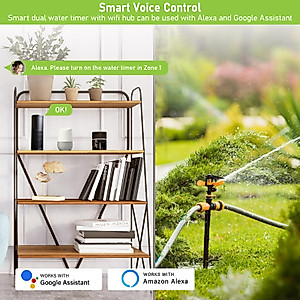 WiFi Sprinkler Timer, Smart Water Timer for Garden Hose, 2 Outlets Hose Timer, Automatic Irrigation Timer with Hub, Up to 20 Watering Plans, Compatible with Alexa and Google Assistant
