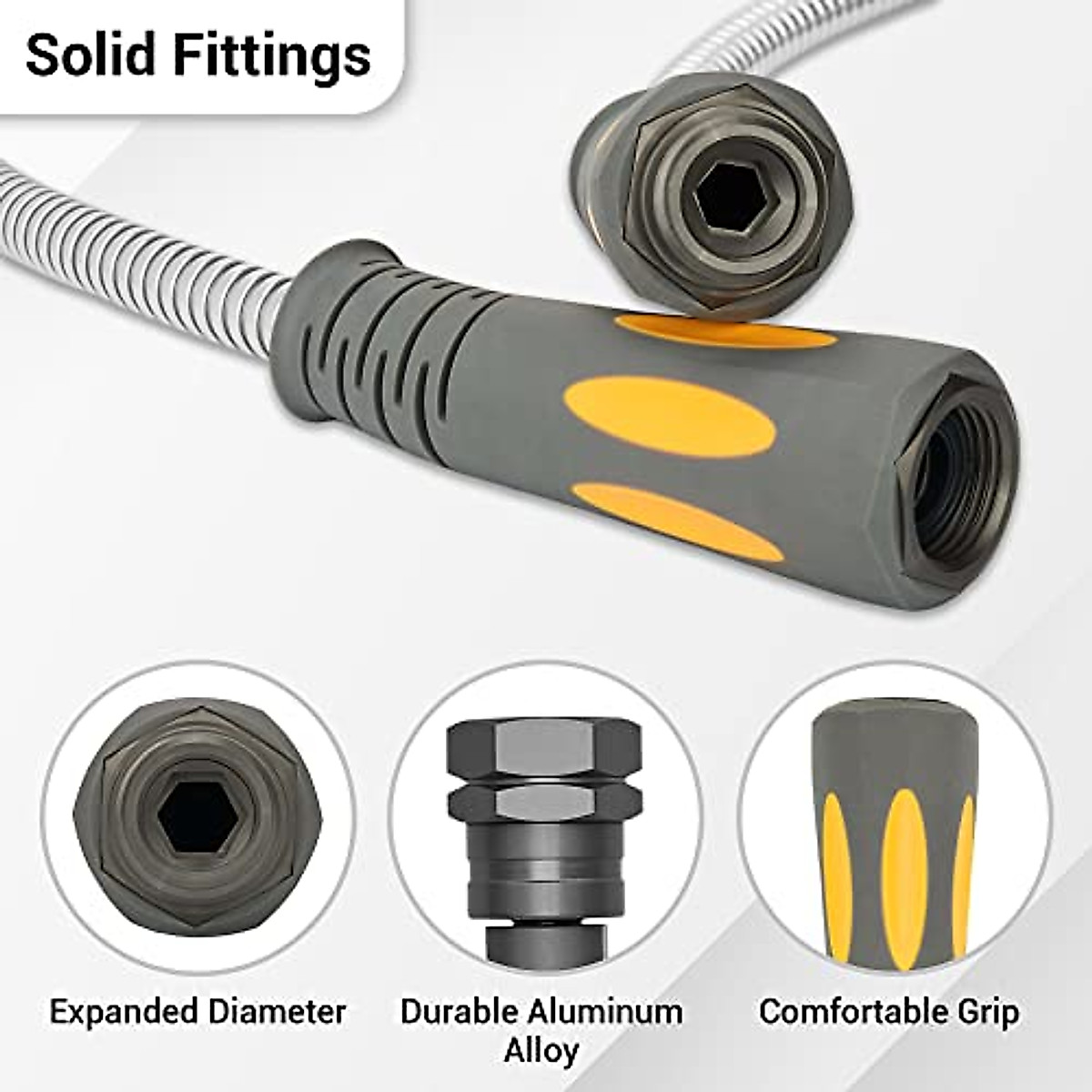 TheFitLife Flexible Metal Garden Hose - 50 FT Lightweight Stainless Steel Water Hose with Solid Fittings and Sprayer Nozzle - Leak Proof, Kink Free, Anti-rust, Large Diameter, Durable and Easy Storage