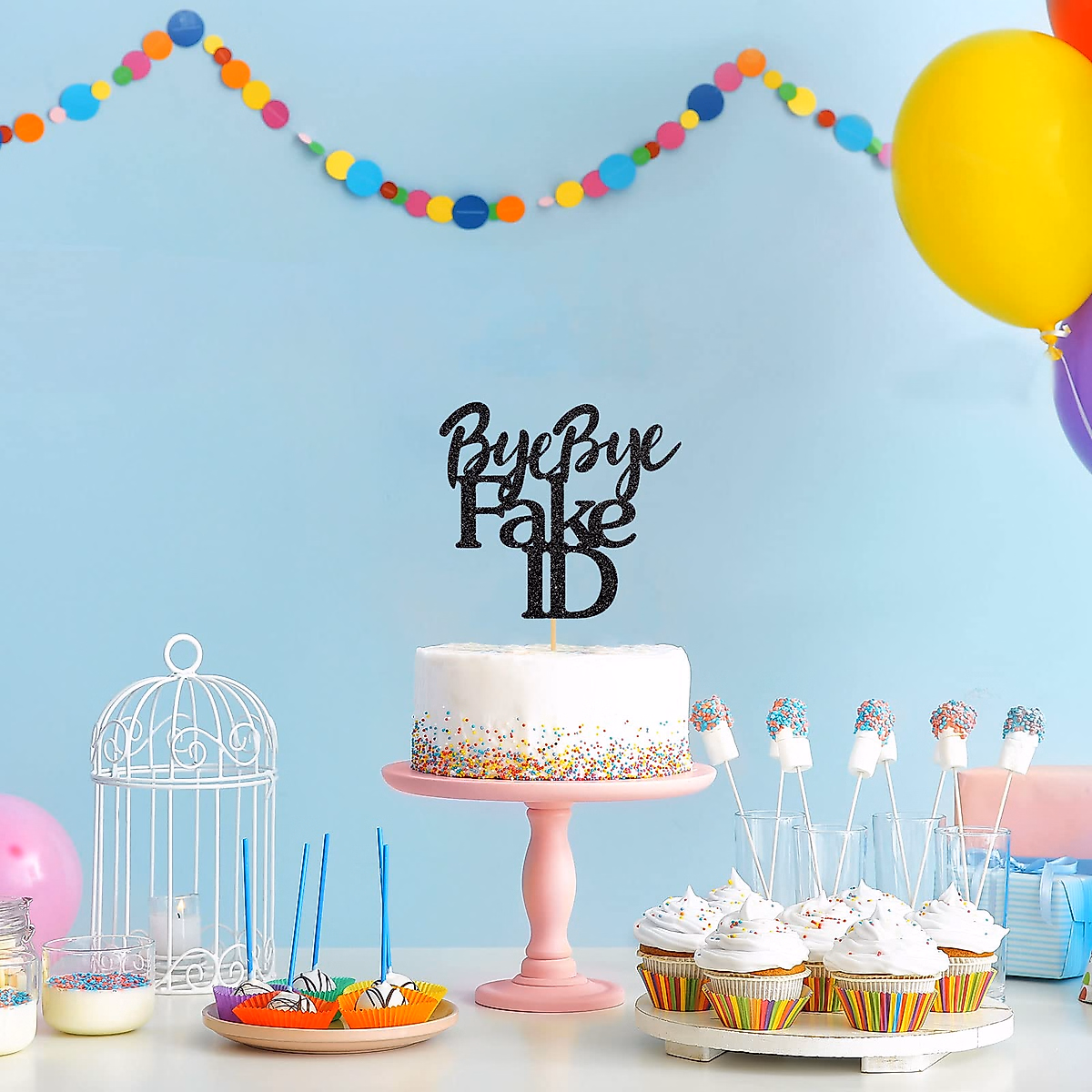 Helewilk Bye Bye Fake ID Cake Topper, Boy or Girl 18th 21st Birthday Cake Decor, Hello 21, Funny 21st Birthday Party Sign, Cheers to 18 19 21 Years Birthday, Happy 21st Birthday Party Supplies