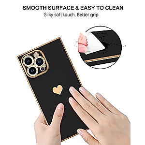BENTOBEN Square iPhone 13 Pro Max Case, Cute Heart Luxury Plated Full Camera Lens Protection, Reinforced Corner TPU Cushion Shockproof Edge Bumper Women Men Phone Cover for 13 Pro Max 6.7", Black/Gold