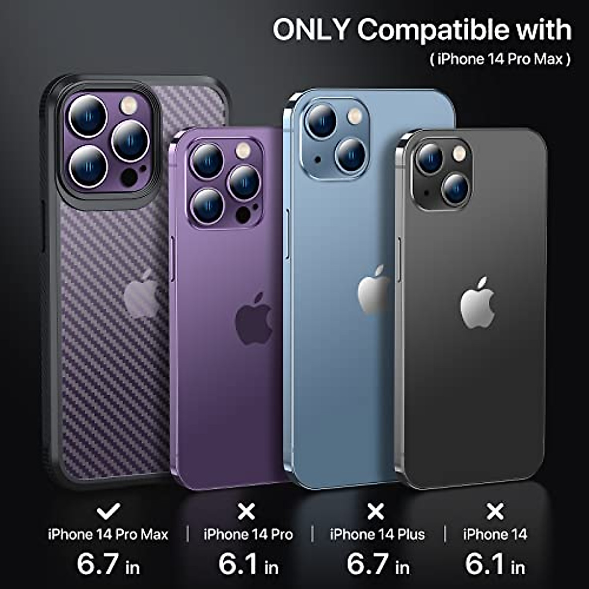 Auleegei Designed for iPhone 14 Pro Max Case, [Military Grade Drop Tested] Slim Thin Shockproof Phone Case Translucent Anti-Scratch Carbon Fiber Hard PC Back and Soft TPU Bumper Edge, 6.7 inch, Back