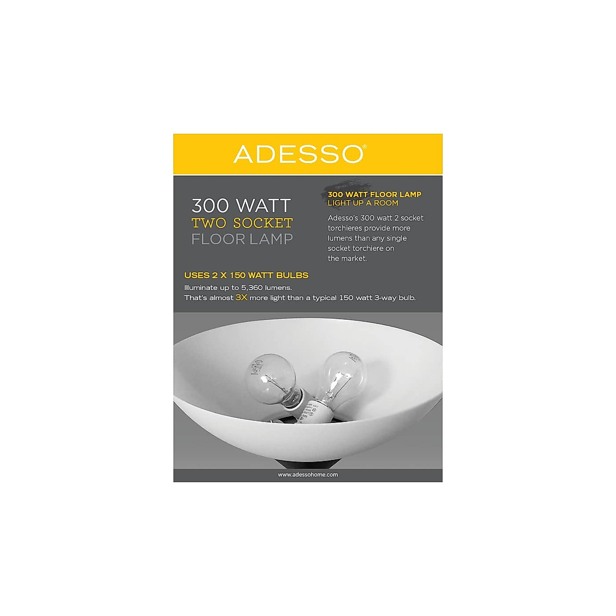 Adesso 5120-22 Metropolis 300W Torchiere, Floor Lamp, Chrome Finish