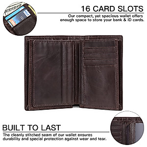 GOIACII Wallets for Men Large Capacity Genuine Leather RFID Mens Bifold Wallet with 16 Card Slots