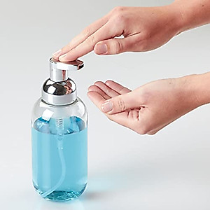 mDesign Set of 2 Refillable Soap Dispenser - Discreet Foaming Soap Dispenser - Chrome Soap Dispenser Bottle with Plastic Pump - Rust Free - Ideal for Kitchen or Bathroom - Clear/Chrome