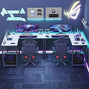 Sweetcrispy L Shaped Gaming Desk, Computer Desk Corner Desks PC Gaming Desk Table with CPU Stand Side Bag for Home Office Dorm Sturdy Writing Workstation, White, 50 Inch