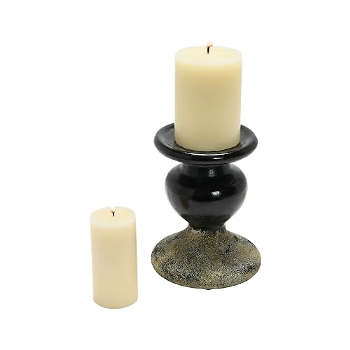 Creative Co-Op 2-Tone Sculptural Terracotta Pillar Candle Holder, Distressed Black