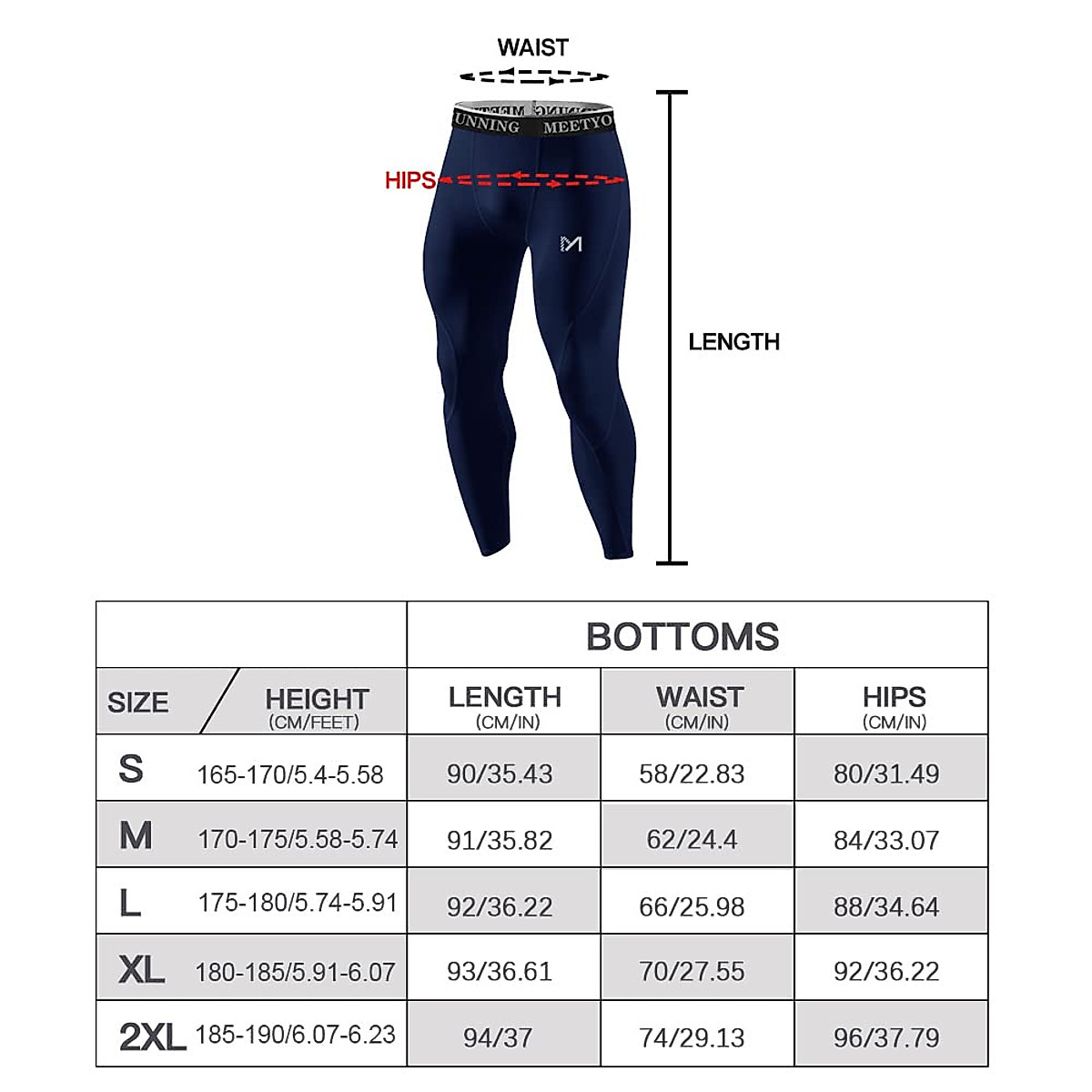 MEETYOO Men's Standard Compression Pants, Cool Dry Sports Workout Running Tights Leggings, Navy Blue, Large