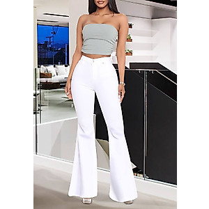 Women's Bell Bottom Jeans for Women High Waisted Flare Jeans Womens Ripped Stretchy Bell Bottoms Pants(White, US 12)