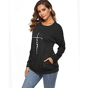 ZILIN Womens Tops Fall Long Sleeve Shirts Loose Fit Tunic Tops Sweatshirt with Pockets Grey XXL