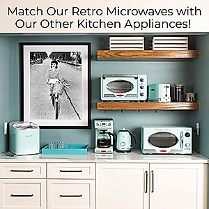 Nostalgia Retro Countertop Microwave Oven, 0.9 Cu. Ft. 800-Watts with LED Digital Display, Child Lock, Easy Clean Interior, Cu.Ft, Aqua