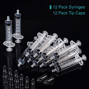 5ml Syringe Without Needle - 5 ml Small Plastic Syringes Sterile Individually Packed with Cap for Lab Medicine Student Measuring Liquid and Pet Dog Cat Baby Feeding Oral Colostrum ( 12 Pack 5cc /ml )