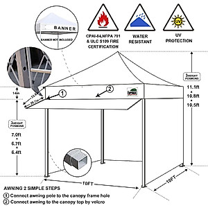 Eurmax USA 10 x 10 Pop up Canopy Pergolas Tent Outdoor Party Canopies with 4 Removable Zippered Sidewalls and Roller Bag Bonus 4 Canopy Sand Bags & 24 Squre Ft Extended Awning(Blue)