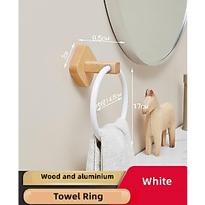 Wooden Bathroom Hardware Sets Towel Ring Rack Paper Holder Towel Bar Hook Shelf Bathroom Accessories White Kit,Towel Ring