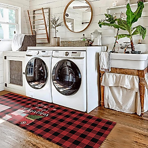 LooPoP Kitchen Rugs and Mats Sets of 2 Christmas Non-Slip Rubber Backing Area Rugs Washable Runner Carpets for Floor, Kitchen Truck Tree Snowflake Red Blank Lattice 15.7x23.6+15.7x47.2inch