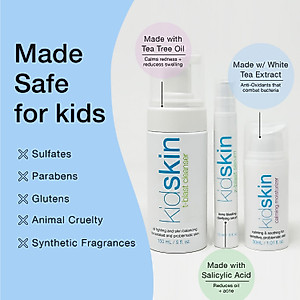 Kidskin 3-Step Acne Kit for Teens - Skincare Set Includes T-Blast Face Wash, Z-Blast Acne Serum, and Calming Face Moisturizer for Oily Skin- Complete Skin Care Set for Teen Girls, Boys & Kids