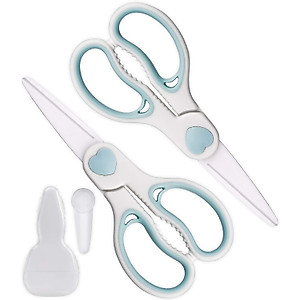 Ceramic Scissors for Baby Food by WELLSTAR, Safety Healthy BPA Free Portable Toddler Shears with Protective Blade Cover and Travel Case, 2 Pack