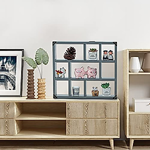 FIRMINANA Rustic Shadow Box,17.7-Inch Wall-Mounted (Vertical or Horizontal),9-Slot Rustic Wood Floating Shelves,Lightweight Solid Wood Display Shelf for Shot Glass (Walnut)