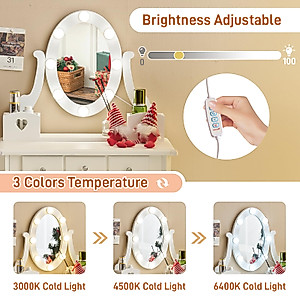 Volowoo Princess Makeup Desk and Chair Set,Vanity Set with Mirror and Stool, 5 Storage Drawers, Pretend Play Princess Makeup Desk Dressing Table and Stool Set for Little Girls, Macaroon White