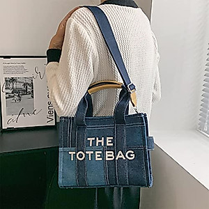 Tote Bags for Women Handbag Tote Purse with Zipper Denim Crossbody Bag Shoulder Bag for Office, Travel, School (Blue, Large)