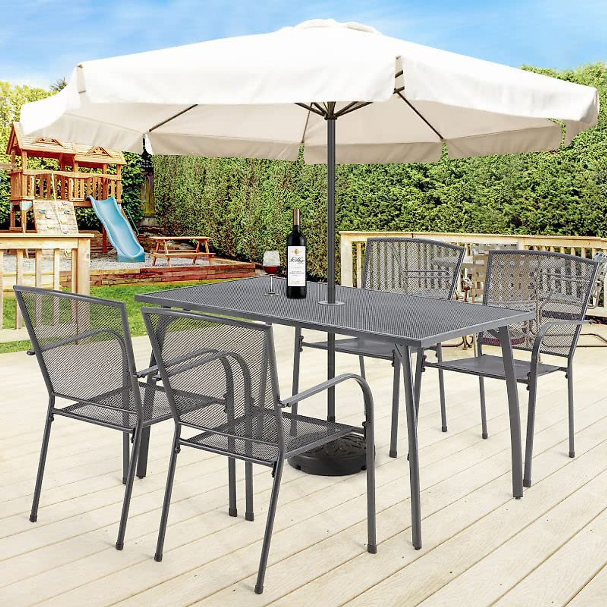 AECOJOY 5 Piece Outdoor Table and Chair, Patio Outdoor Dining Set with 1.73" Umbrella Hole, Patio Table and Chair Set of 4 for Garden,Bistro,Deck