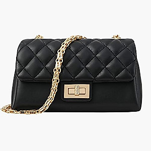 Crossbody Bags for Women Small Quilted Faux Leather Cute Cross Body Bag Purses for Women Designer Shoulder Bag Trendy Women's Crossbody Handbags Fashion Light Weight Chain Strap Purse Black