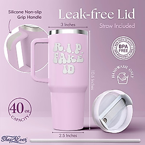 shop4ever RIP Fake ID 21 Twenty One Engraved Insulated Stainless Steel Tumbler with Handle, Lid, and Straw 40 oz. 21st Birthday Gift (Lavender)