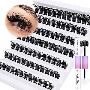 DIY Lash Extension Kit Lash Clusters Kit Fluffy Wispy Cluster Lashes Like Eyelash Extensions Lash Bond and Seal Strong Hold 12-16MM by ALICE